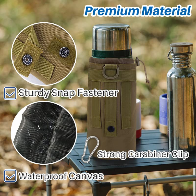 Kalevel Large Water Bottle Holder Carrying Pouch Molle Tactical Holder Outdoor Water Bottle Bag Sling Drawstring Open Top with Strap for Hiking