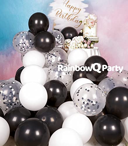 Metallic Shiny Black and White Balloons 10 Inch Black White Confetti Balloons 12 Inch 68PCS Latex Helium Chrome Party Decoration Balloon Set