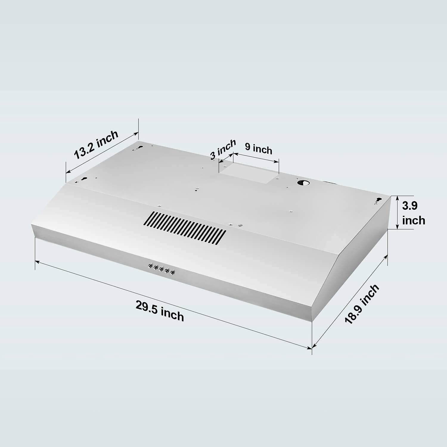 SNDOAS Under Cabinet Range Hood 30 inch,Kitchen Hood with LED Light,Push Button Controls,3 Speeds,Stainless Steel Range Hood,Ducted/Ductless Convertible Kitchen Over Stove Vent,Charcoal Filter