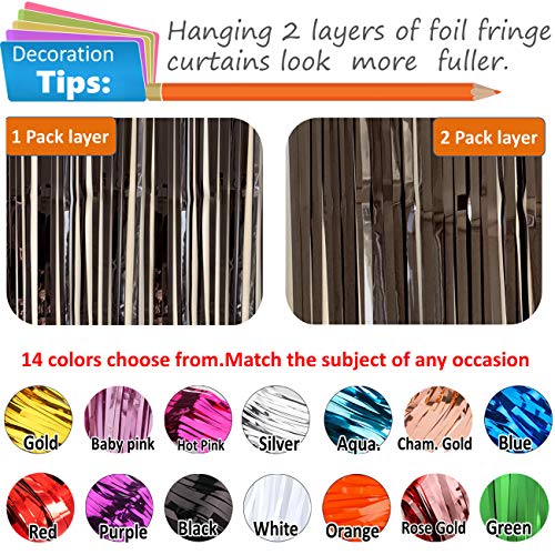 Moohome 4 Pack 3ft x 8ft Black Foil Fringe Curtain, Tinsel Door Fringe Backdrop Curtain for Birthday Wedding Engagement Graduation Celebration Bachelorette Party Decorations
