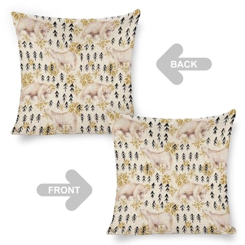 Christmas Cute Polar Bear Throw Pillow Covers 18×18 Pillowcases Set of 2 Winter Snowflake Linen Decorative Square Pillow Case Cushion Covers Standard Size for Sofa Couch Outdoor Bed Pillow Protectors