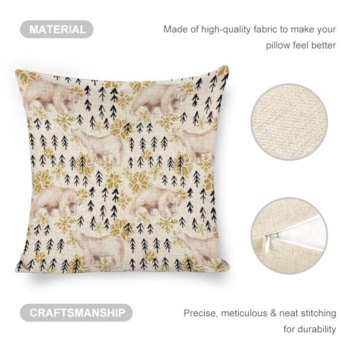 Christmas Cute Polar Bear Throw Pillow Covers 18×18 Pillowcases Set of 2 Winter Snowflake Linen Decorative Square Pillow Case Cushion Covers Standard Size for Sofa Couch Outdoor Bed Pillow Protectors
