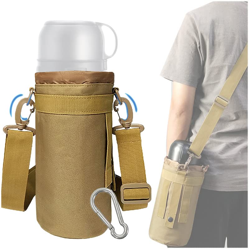 Kalevel Large Water Bottle Holder Carrying Pouch Molle Tactical Holder Outdoor Water Bottle Bag Sling Drawstring Open Top with Strap for Hiking