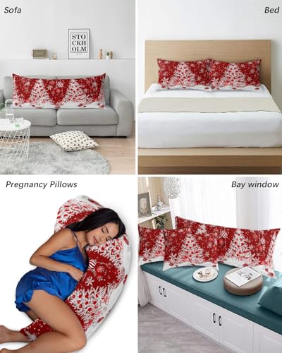 Edwiinsa Christmas Tree Pillow Covers Standard Size Set of 2 20x26 Bed Pillow, Plush Soft Comfort for Hair/Skin Cooling Pillowcases with Envelop Closure Throw Covers Red Xmas Balls Star Snowflake