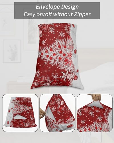 Edwiinsa Christmas Tree Pillow Covers Standard Size Set of 2 20x26 Bed Pillow, Plush Soft Comfort for Hair/Skin Cooling Pillowcases with Envelop Closure Throw Covers Red Xmas Balls Star Snowflake