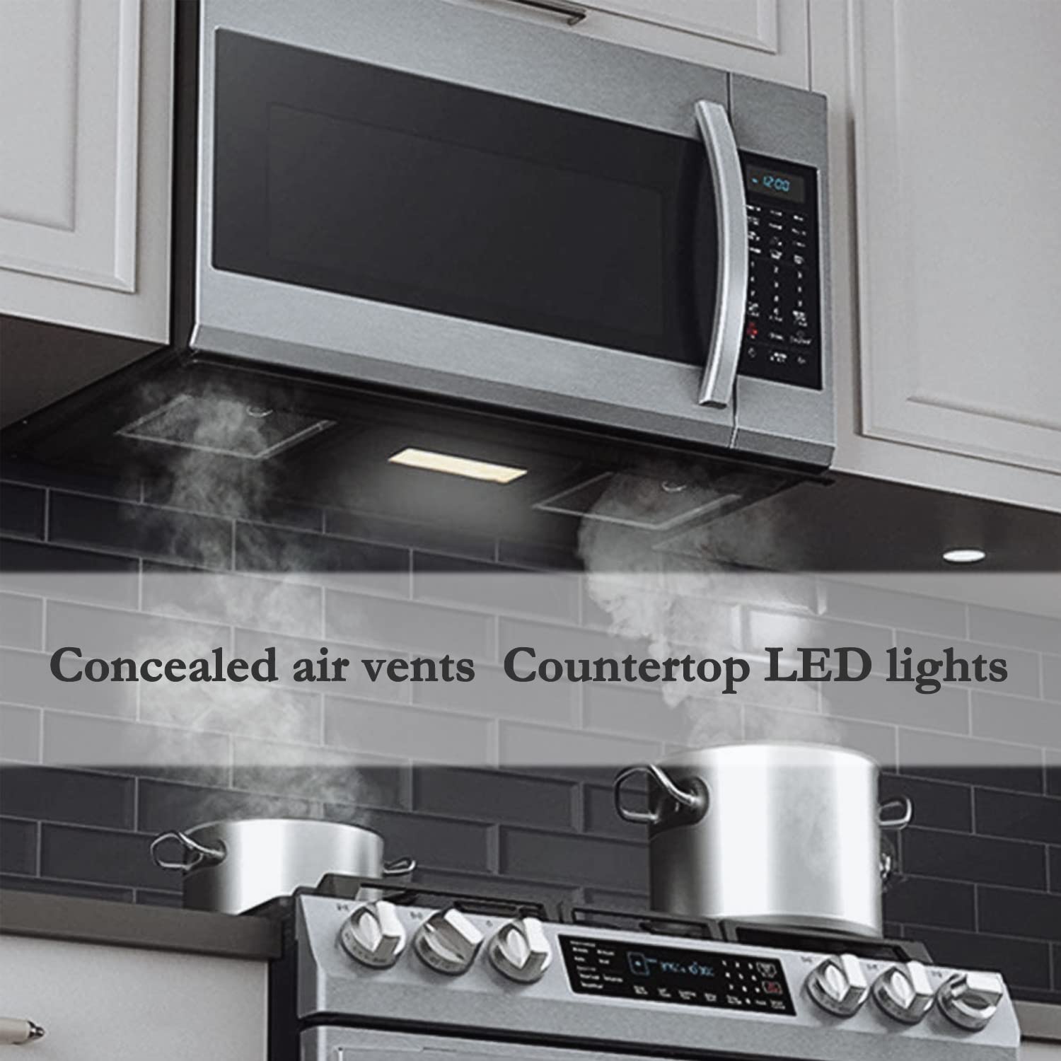 Smad 1.6 Cu. Ft. Over the Range Microwave 30 Inch with Vent, 1000 Watts Rangetop Microwave with 300 CFM, ECO Mode, LED Lighting and Child Lock, Stainless Steel