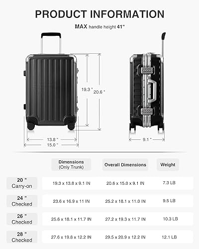 LUGGEX Hard Shell Carry On Luggage with Aluminum Frame - 100% PC No Zipper Suitcase - 4 Metal Corner Hassle-Free Travel (White Suitcase)