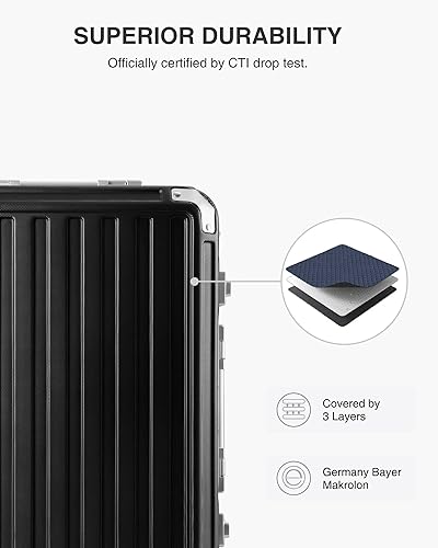 LUGGEX Hard Shell Carry On Luggage with Aluminum Frame - 100% PC No Zipper Suitcase - 4 Metal Corner Hassle-Free Travel (White Suitcase)
