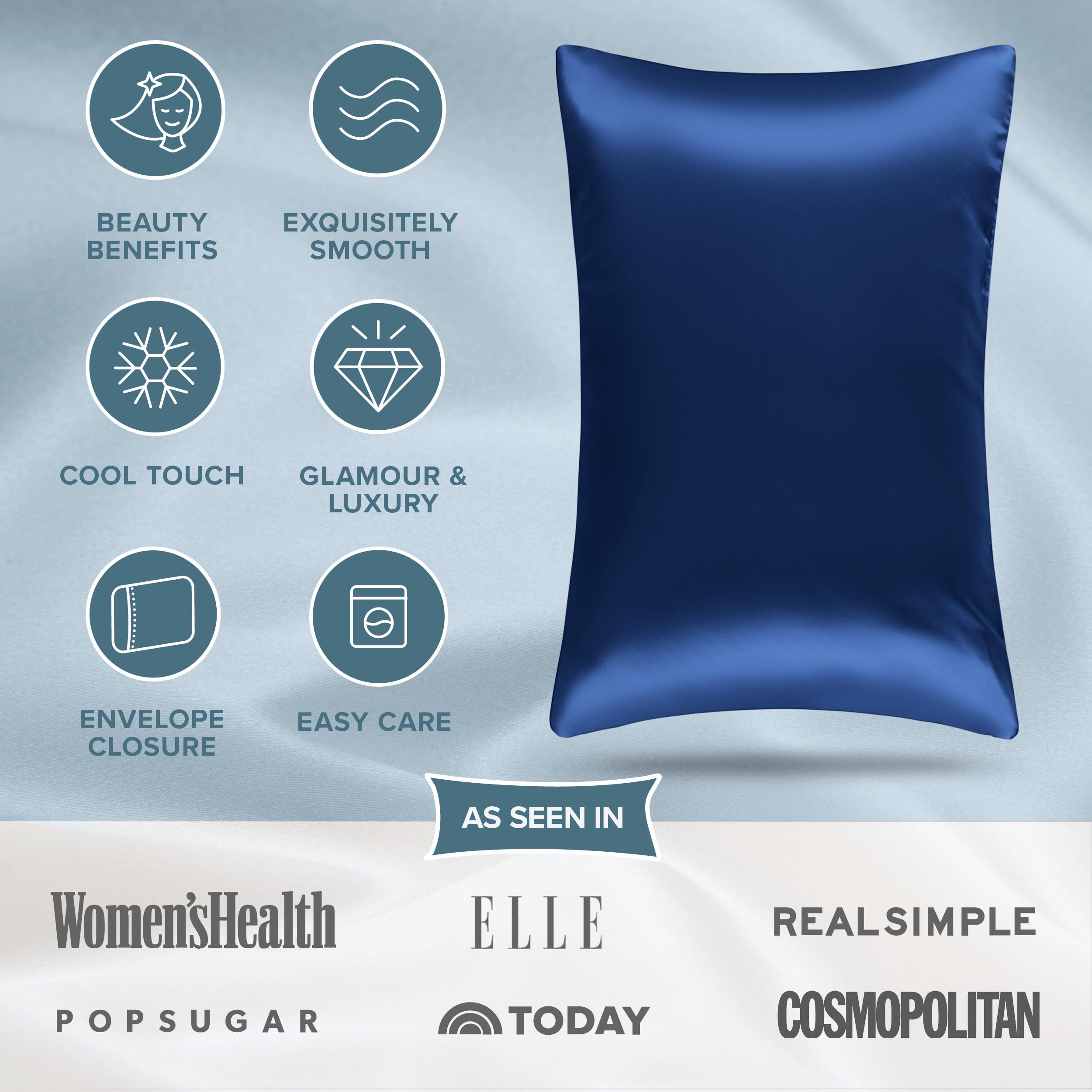 Bare Home 100% Mulberry Silk Pillowcase for Hair and Skin - Ultra Premium 6A Grade 19 Momme Silk Pillow Case - Envelope Enclosure - Breathable Cooling Pillow Cover (Standard, Dark Blue)