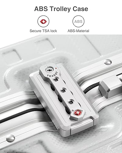 LUGGEX Hard Shell Carry On Luggage with Aluminum Frame - 100% PC No Zipper Suitcase - 4 Metal Corner Hassle-Free Travel (White Suitcase)