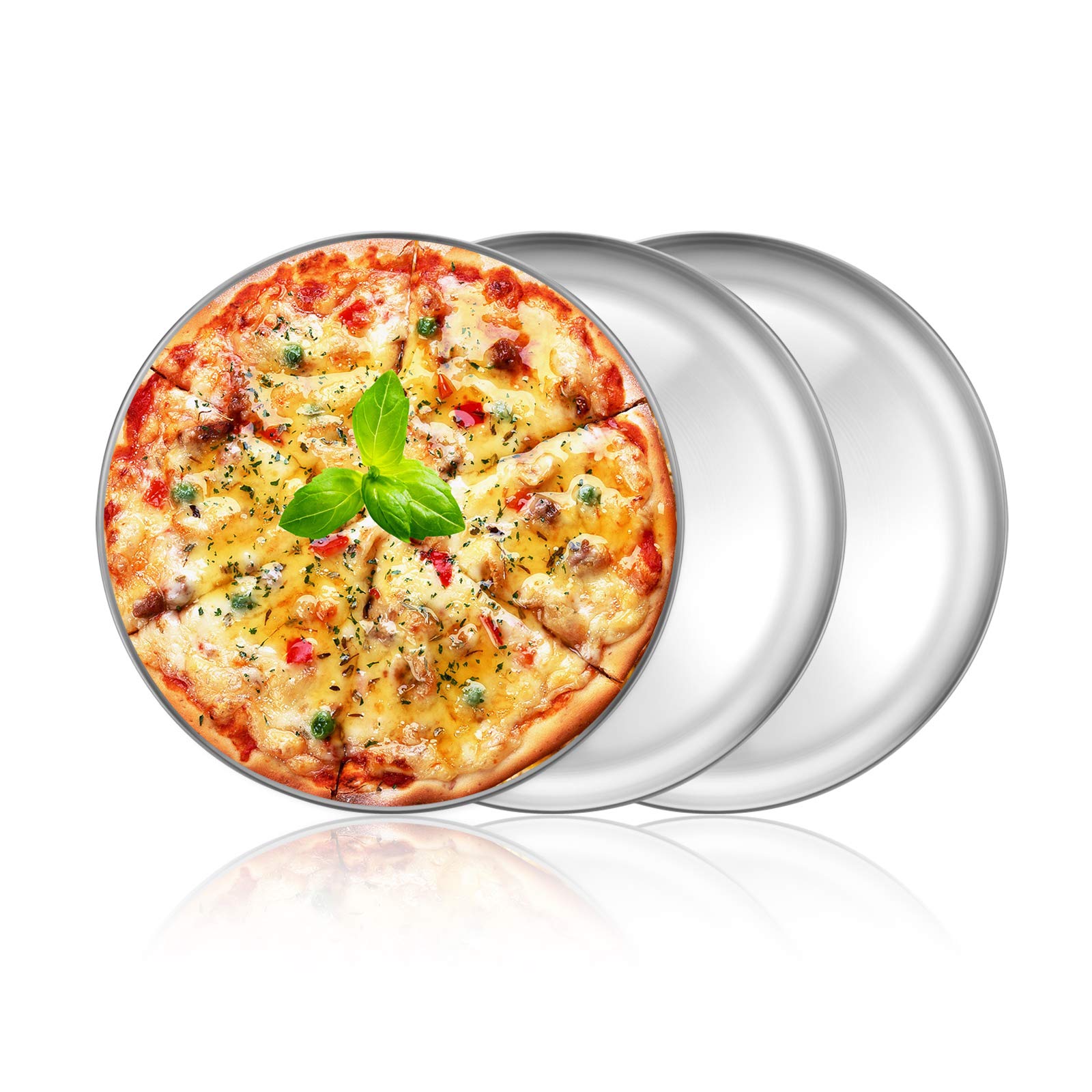 Deedro Pizza Baking Pan Pizza Sheet, 10 inch Stainless Steel Pizza Tray Round Pizza Oven Pan for Home Restaurant Pizzeria, Nontoxic & Heavy Duty, Easy Clean & Dishwasher Safe, Set of 3