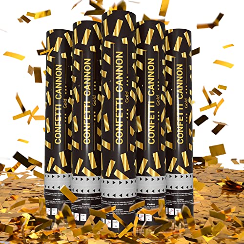 Party Poppers Confetti Shooters BOHOPOP Confetti Cannons 5 Packs (Gold) Confetti Popper Air Powered for Birthday, Wedding,Graduation, New Years Eve, Photos or Any Other Celebration With Party Poppersโฆ