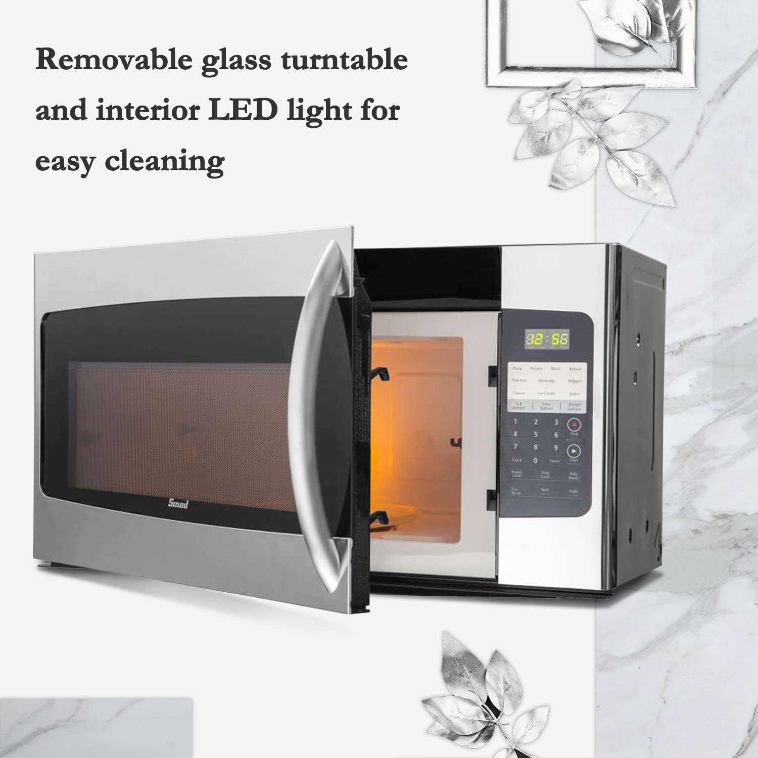 Smad 1.6 Cu. Ft. Over the Range Microwave 30 Inch with Vent, 1000 Watts Rangetop Microwave with 300 CFM, ECO Mode, LED Lighting and Child Lock, Stainless Steel