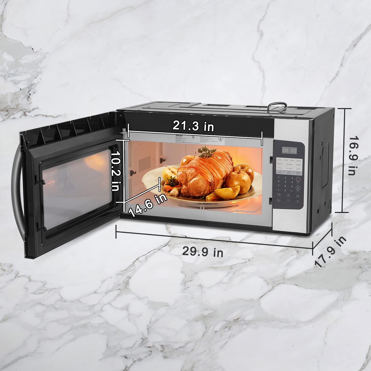Smad 1.6 Cu. Ft. Over the Range Microwave 30 Inch with Vent, 1000 Watts Rangetop Microwave with 300 CFM, ECO Mode, LED Lighting and Child Lock, Stainless Steel