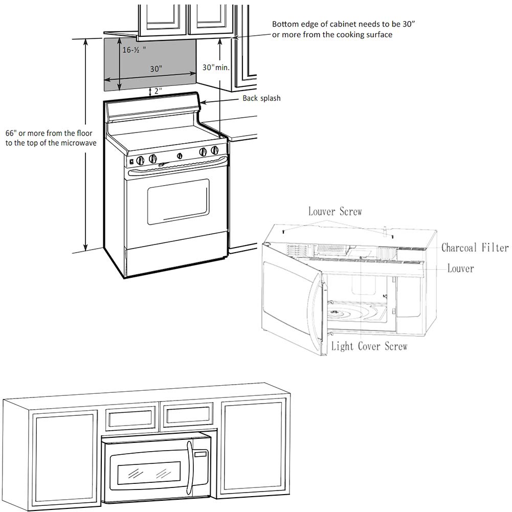 Smad 1.6 Cu. Ft. Over the Range Microwave 30 Inch with Vent, 1000 Watts Rangetop Microwave with 300 CFM, ECO Mode, LED Lighting and Child Lock, Stainless Steel