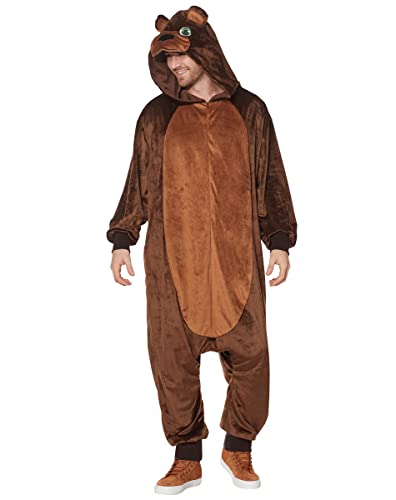 Spirit Halloween Adult Bear Union Suit | One-Piece Hooded Bear Outfit | Animal Halloween Costume Multicolored