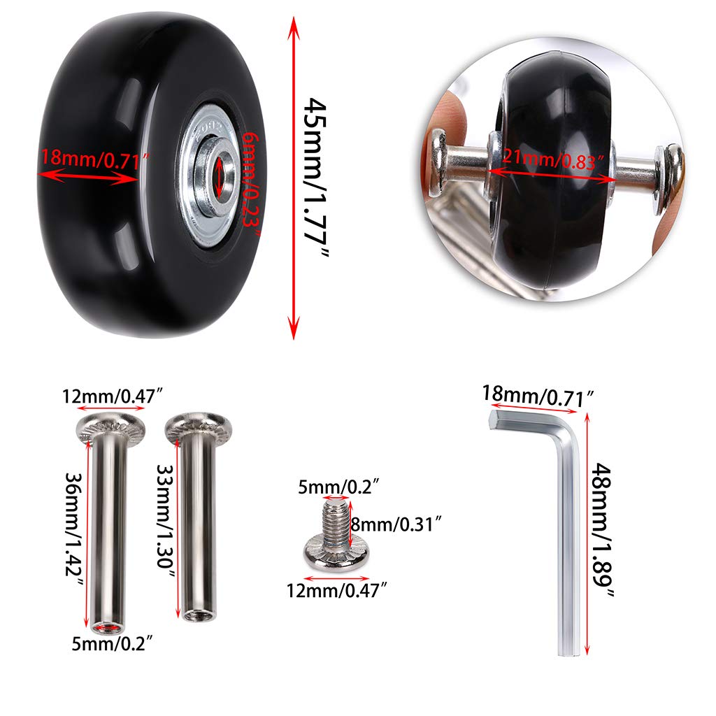 OwnMy 45mm x 18mm Luggage Suitcase Replacement Wheels, Rubber Swivel Caster Wheels Bearings Repair Kits, A Set of 4