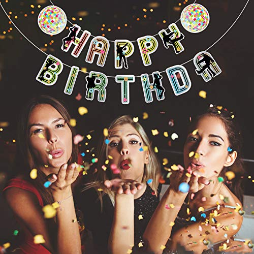 Disco Happy Birthday Banner for Disco Theme Birthday Party Decoration, 70s Theme Disco Fever Dancers Party Bunting Supply, 1970s Disco Party Decoration
