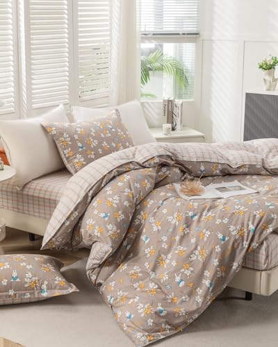 Sophni - Full Cotton 4 Pieces Bedding Sheets and Pillow Cases Sets, Modern Design, Durability, Easy to wash, Easy to use, Breathable and Comfortable (Gray1, Queen (U.S. Standard))