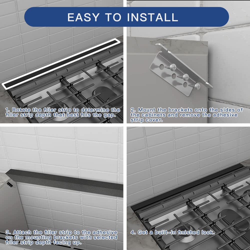 Slide-in Range Rear Filler Kit Black, Universal Triangular Fill Strip, Top Trim Kit Between Stove and Wall for Whirlpool & Most Brand, Aluminum Gap Cover, 30" Long