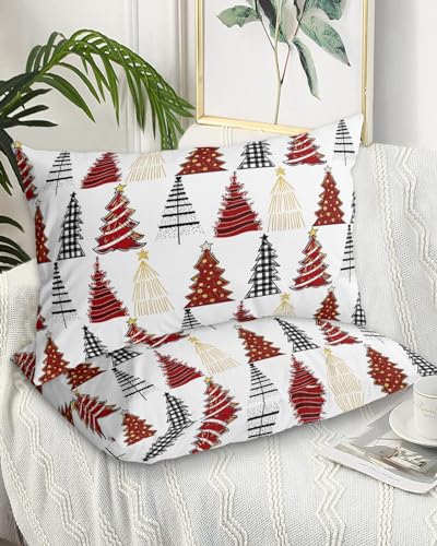 Multi Christmas Tree Pillow Covers Standard Size Set of 2 20x26 Bed Pillow, Plush Soft Comfort for Hair/ Skin Cooling Pillowcases with Envelop Closure Throw Covers Geometric Red Black Plaid Dot