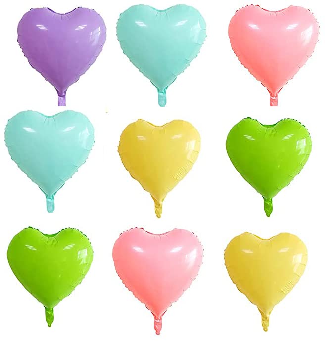AnnoDeel 20pcs Macaron Heart Balloons, 18 inch Heart Shaped Foil Helium Balloons Mixed Color Mylar Balloons for Wedding Birthday Baby Shower Party Decor