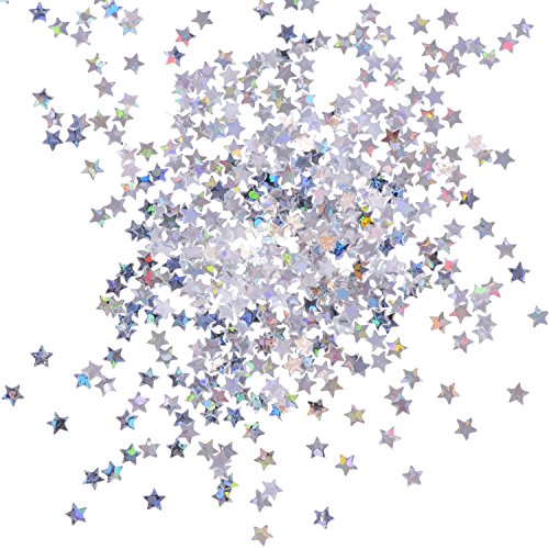 EBOOT 100 Gram Stars Confetti Glitter Star Sequins for Crafts DIY Nail Art and Party Decoration, Holographic Silver