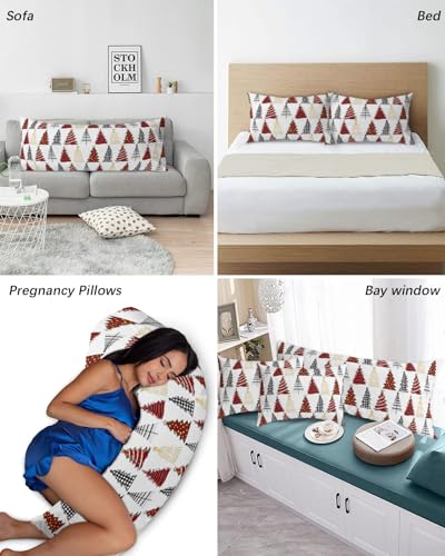 Multi Christmas Tree Pillow Covers Standard Size Set of 2 20x26 Bed Pillow, Plush Soft Comfort for Hair/ Skin Cooling Pillowcases with Envelop Closure Throw Covers Geometric Red Black Plaid Dot