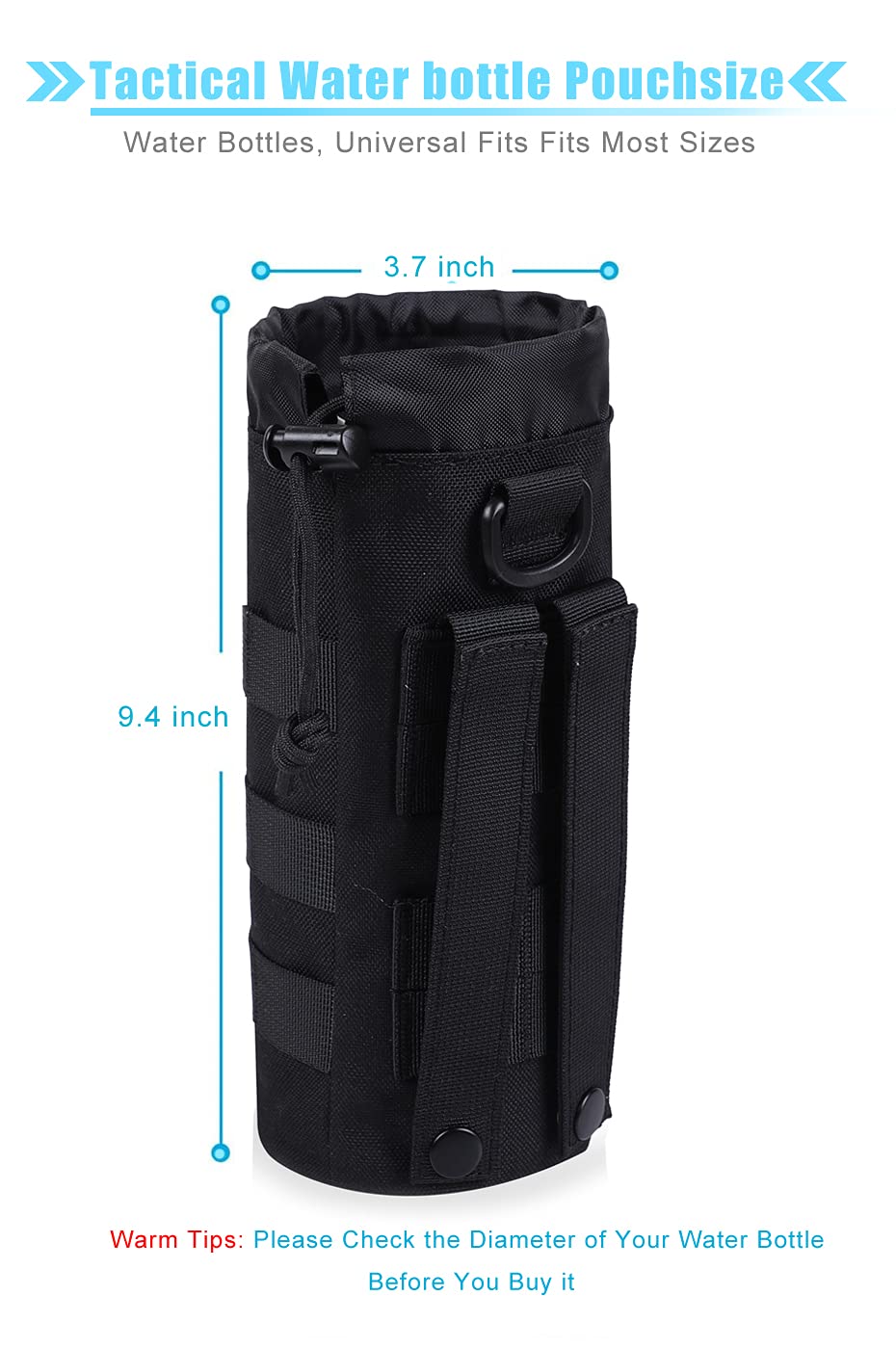 ANJINU Molle Water Bottle Holder, Water Molle Attachments, Molle Water Bottle Pouch, Tactical Backpack Attachment Pouches (Black)