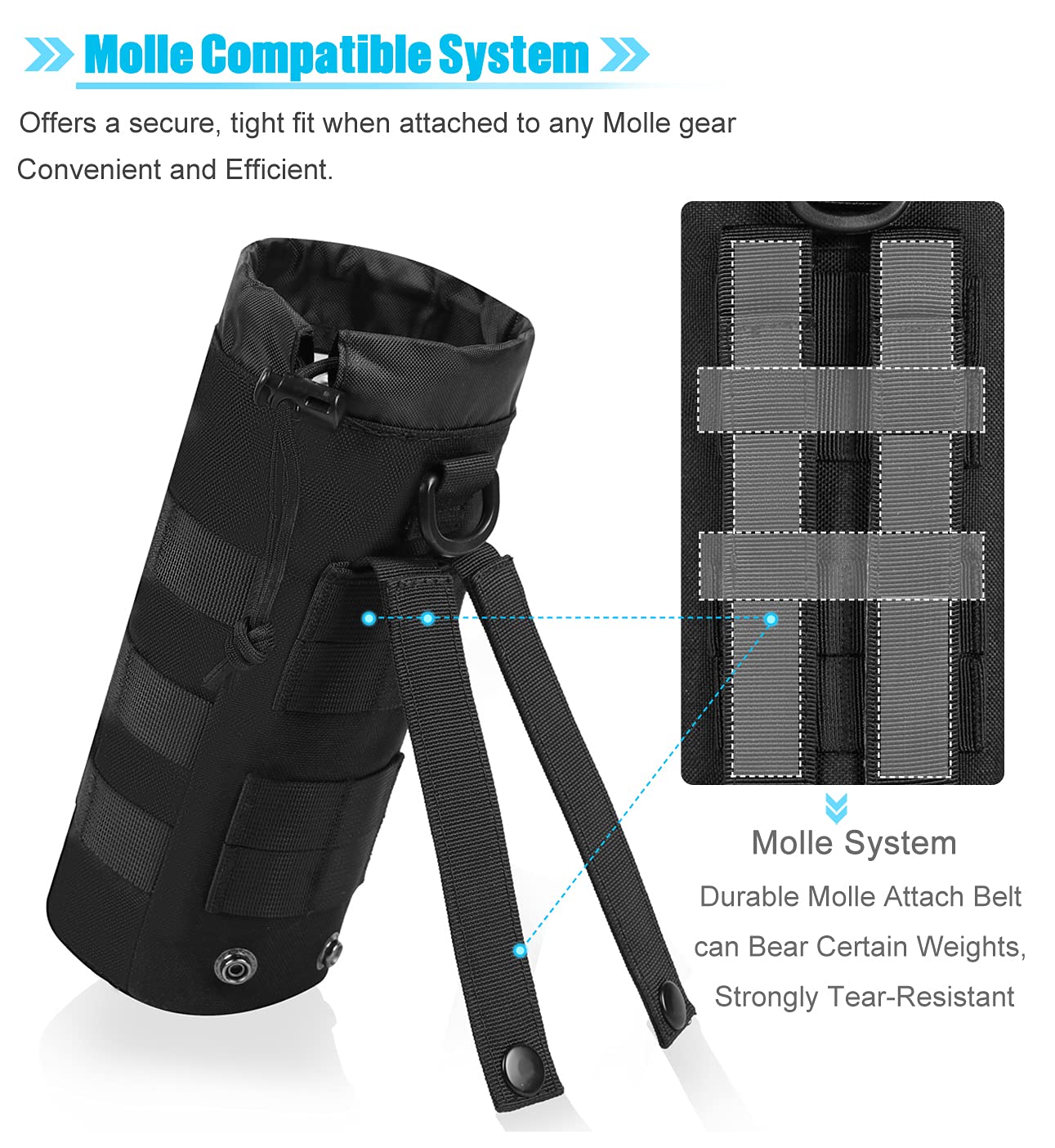 ANJINU Molle Water Bottle Holder, Water Molle Attachments, Molle Water Bottle Pouch, Tactical Backpack Attachment Pouches (Black)