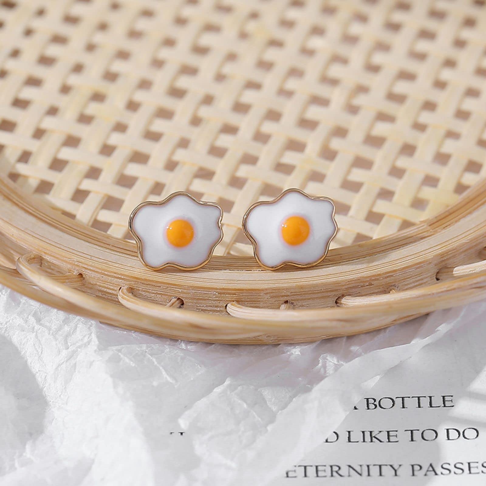 Cute Fried Egg Stud Earrings Funny Gold Plated Poached Egg Dangle Earrings for Women Kitchen Cooking Statement Jewelry Gifts