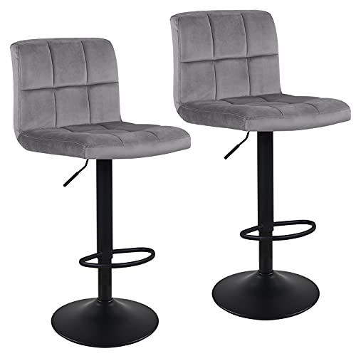 DUHOME Set of 2 Adjustable Swivel Velvet Bar Stool Chairs Counter Stools, Breakfast Chairs Grey