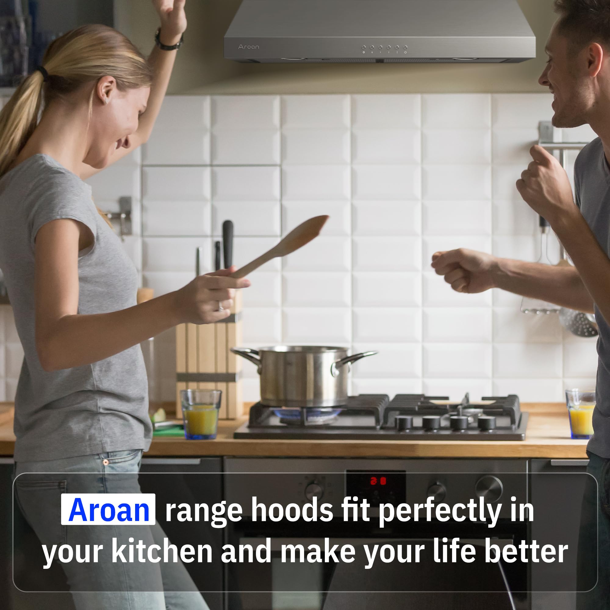AROAN 30 inch Under Cabinet Range Hood with 900 CFM, Slim Stainless Steel Vent Hood for Kitchen with 4 Speed Soft Touch Switch, Reusable Aluminum Mesh Filters, Adjustable LED Lights (ANC02-30A)