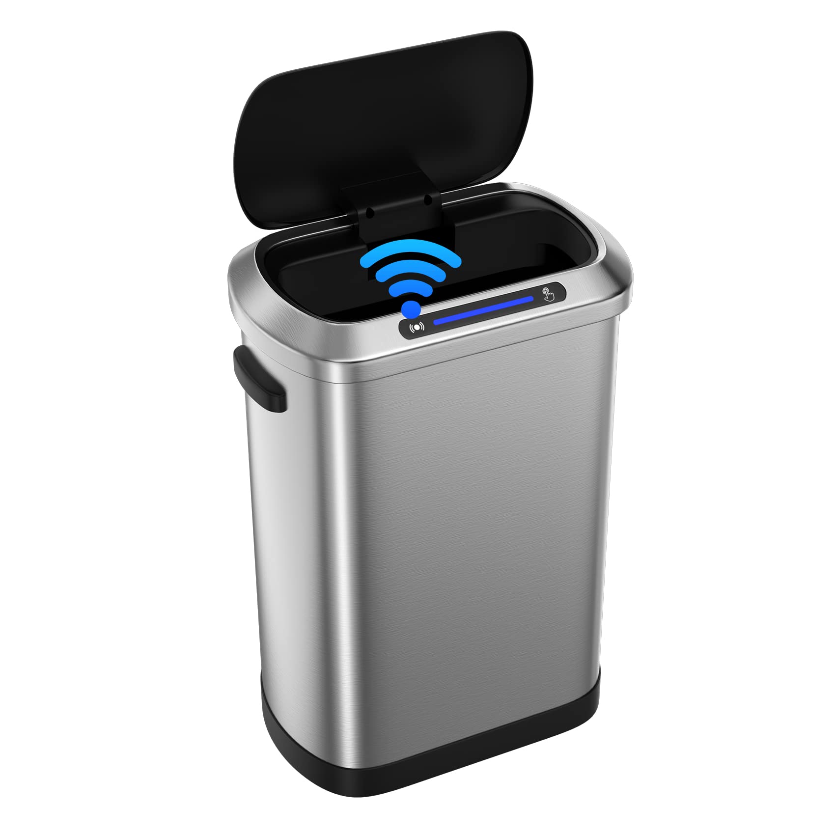pouseayar 13Gallon 50L Stainless Steel Smart Trash Can with Motion Sensor Super Quiet Lid and 30 Garbage Bags, Perfect for Kitchen, Home, Office - Silver