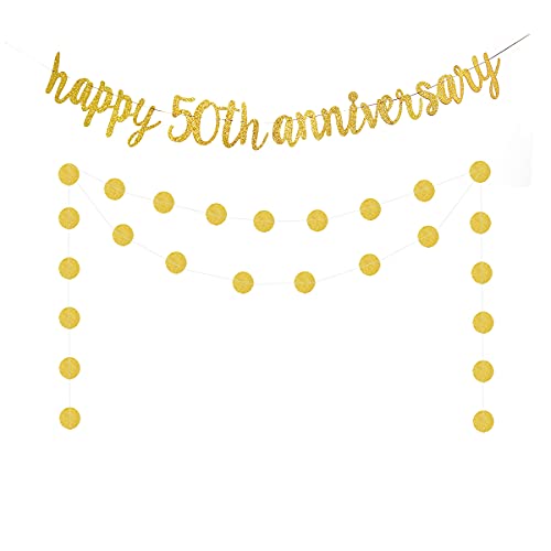 Glittery Gold Happy 50th Anniversary Banner, 50th Anniversary Party Garland Sign for 50th Birthday Party, Wedding Anniversary Party and Photo Prop Decorations
