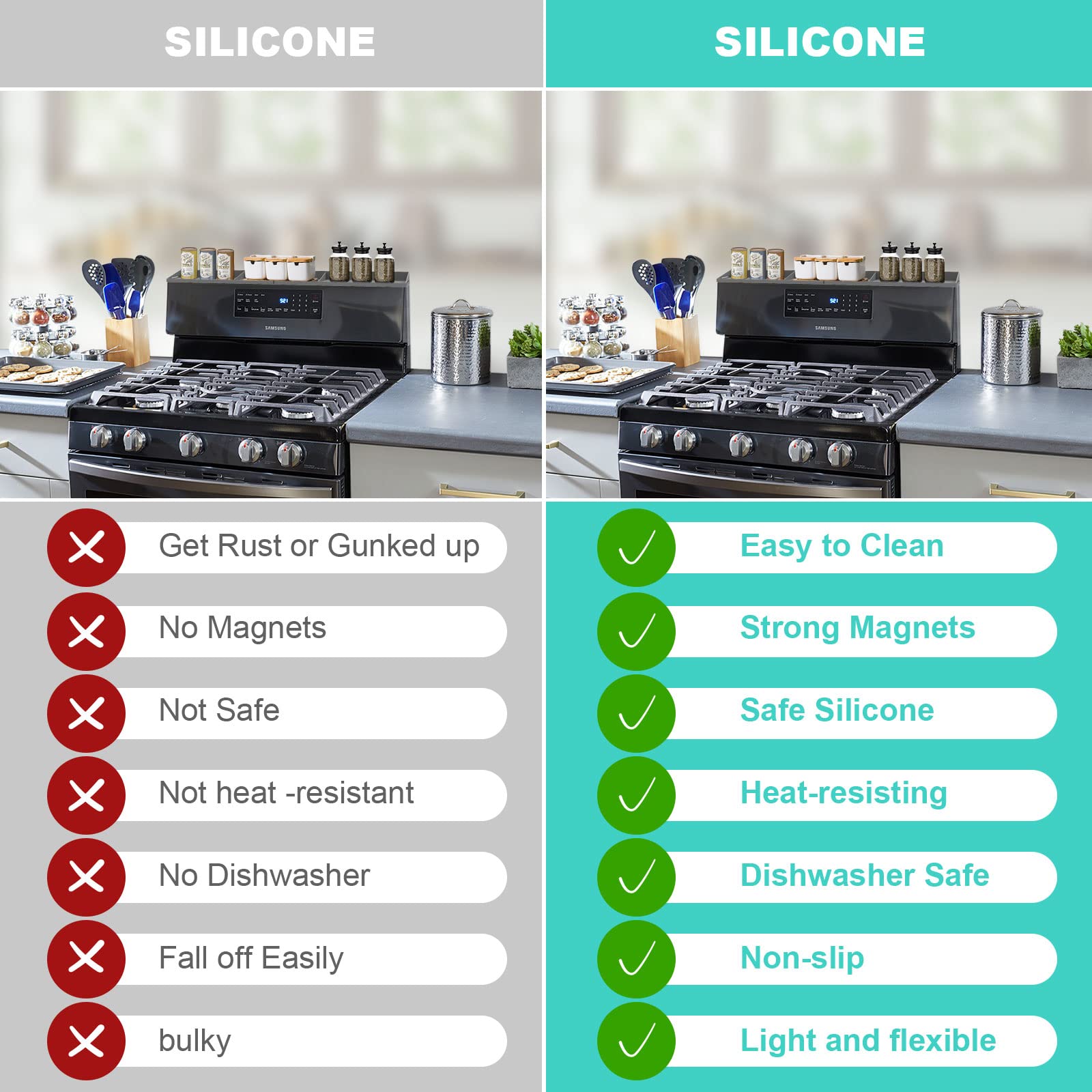 xingruyu 30 Inch Silicone Magnetic Stove Top Shelf, Magnetic Spice Rack Over the Stove, Condiment Storage Shelf, Heat Insulated Kitchen Gadgets, Zero Installation, Not Easy to Slide (Gray)