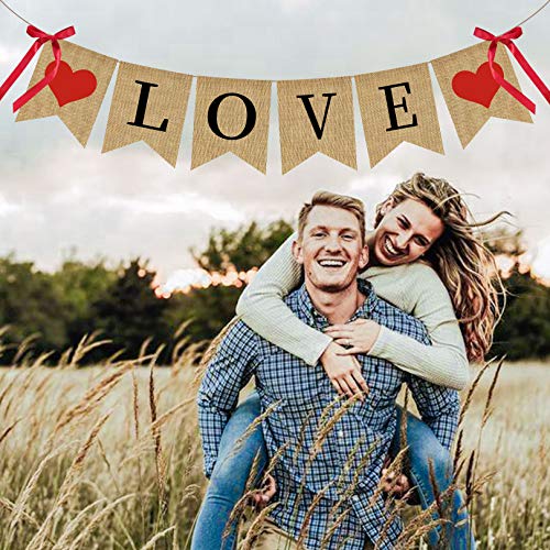 Love Burlap Heart Banner | Valentines Day Decorations | Valentines Garland | Valentine Photo Props | Engagement Banner Decorations | Wedding Banner Decorations | Anniversary Banner Decorations