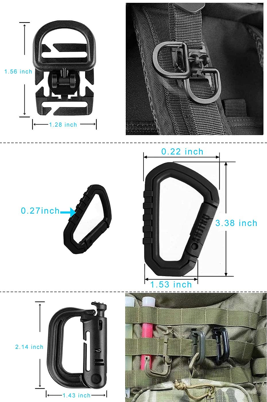 ANJINU Molle Water Bottle Holder, Water Molle Attachments, Molle Water Bottle Pouch, Tactical Backpack Attachment Pouches (Black)