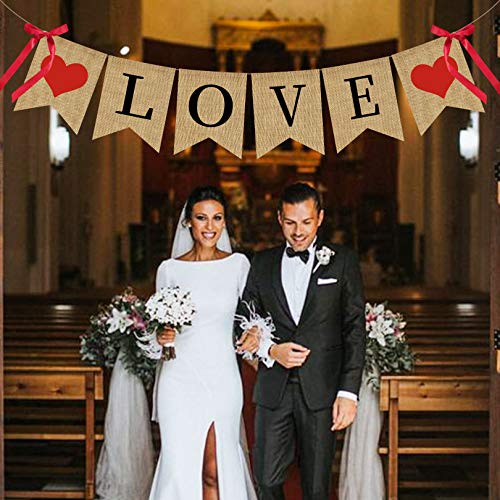 Love Burlap Heart Banner | Valentines Day Decorations | Valentines Garland | Valentine Photo Props | Engagement Banner Decorations | Wedding Banner Decorations | Anniversary Banner Decorations