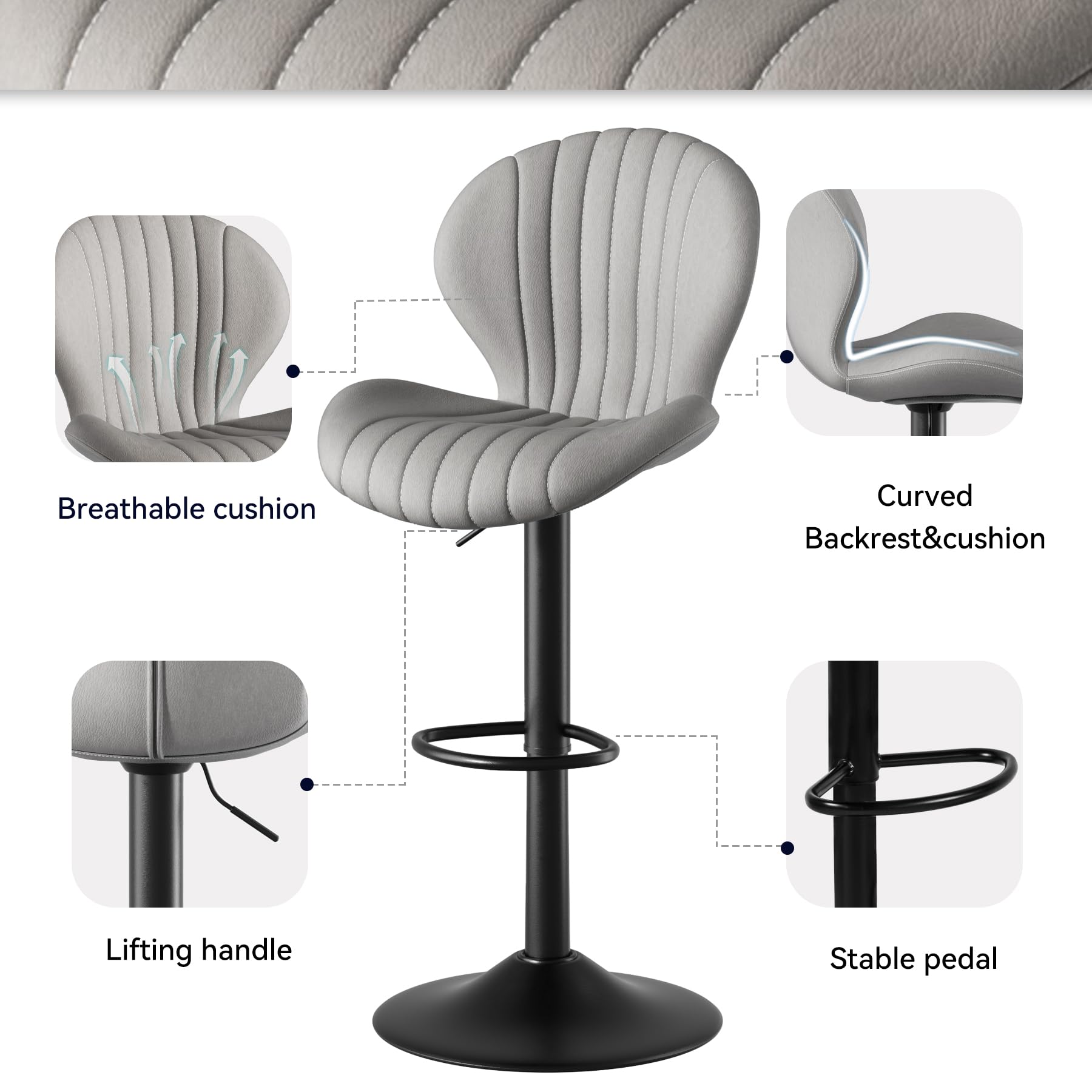 Nalupatio Bar Stools Set of 4 Modern Swivel Bar Chairs, Barstools Counter Height with High Backrest, Easy 3-5 Minute Assembly for Bar, Kitchen, Dining Room Light Grey