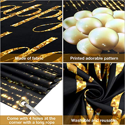 6 x 3.6ft Happy Birthday Party Backdrop Banner, Large Fabric Washable Glitter Sign Poster Background for 30th 40th 50th 60th 70th 80th Birthday Party Supplies Decorations (Black Gold)