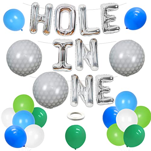 Golf 1st Birthday Decorations, Hole in One First Birthday Party Decorations - Silver Foil Letter Balloons, Golf Foil Balloons for Boys Outdoor Sports Themed Party Supplies