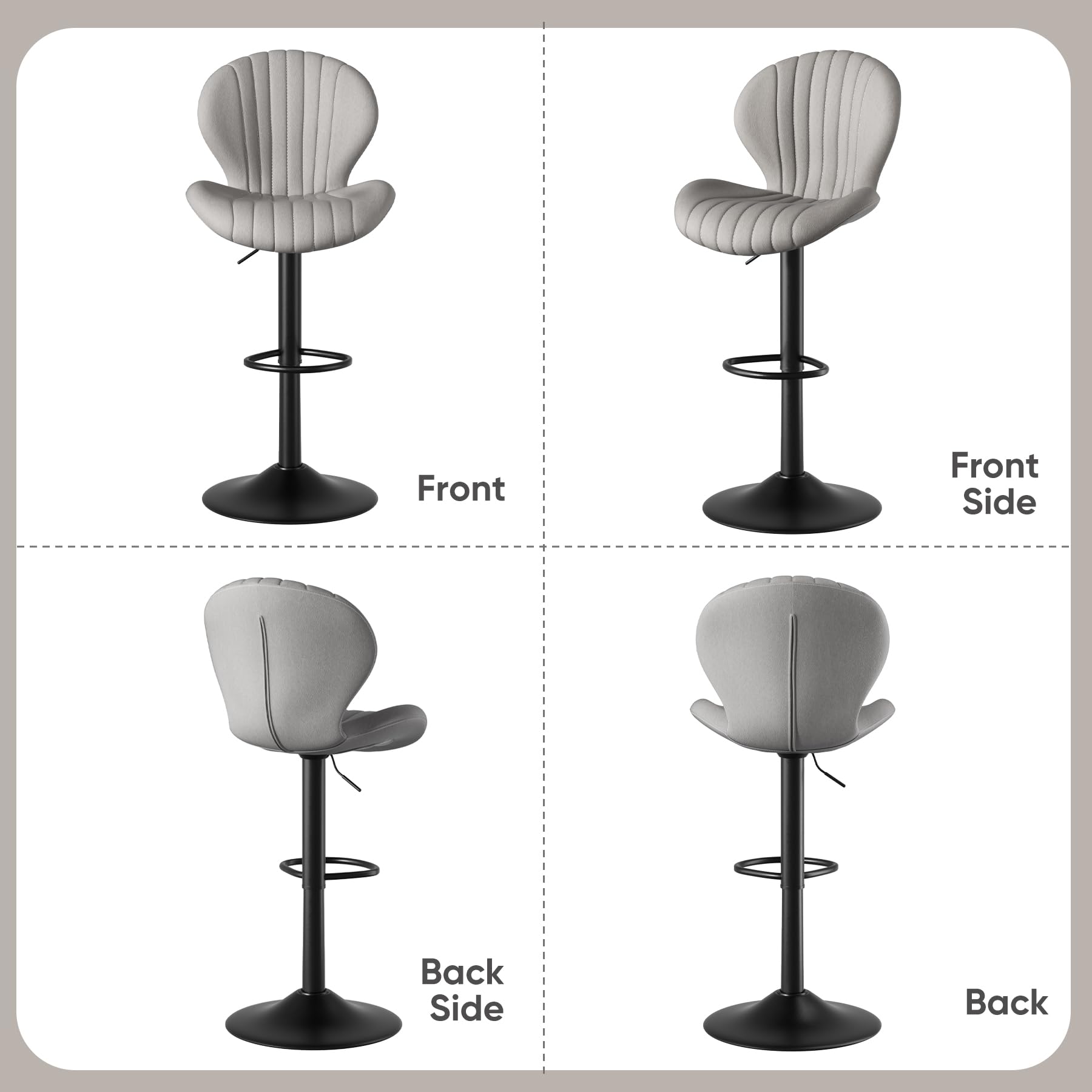Nalupatio Bar Stools Set of 4 Modern Swivel Bar Chairs, Barstools Counter Height with High Backrest, Easy 3-5 Minute Assembly for Bar, Kitchen, Dining Room Light Grey