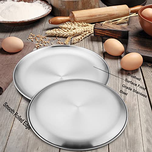 LIANYU Nonstick Pizza Pan Set of 4, 10.2 Inch Stainless Steel Pizza Serving Tray for Oven, Baking Round Pizza Pan Plate, Dishwasher Safe