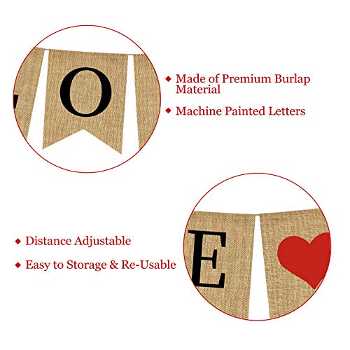 Love Burlap Heart Banner | Valentines Day Decorations | Valentines Garland | Valentine Photo Props | Engagement Banner Decorations | Wedding Banner Decorations | Anniversary Banner Decorations