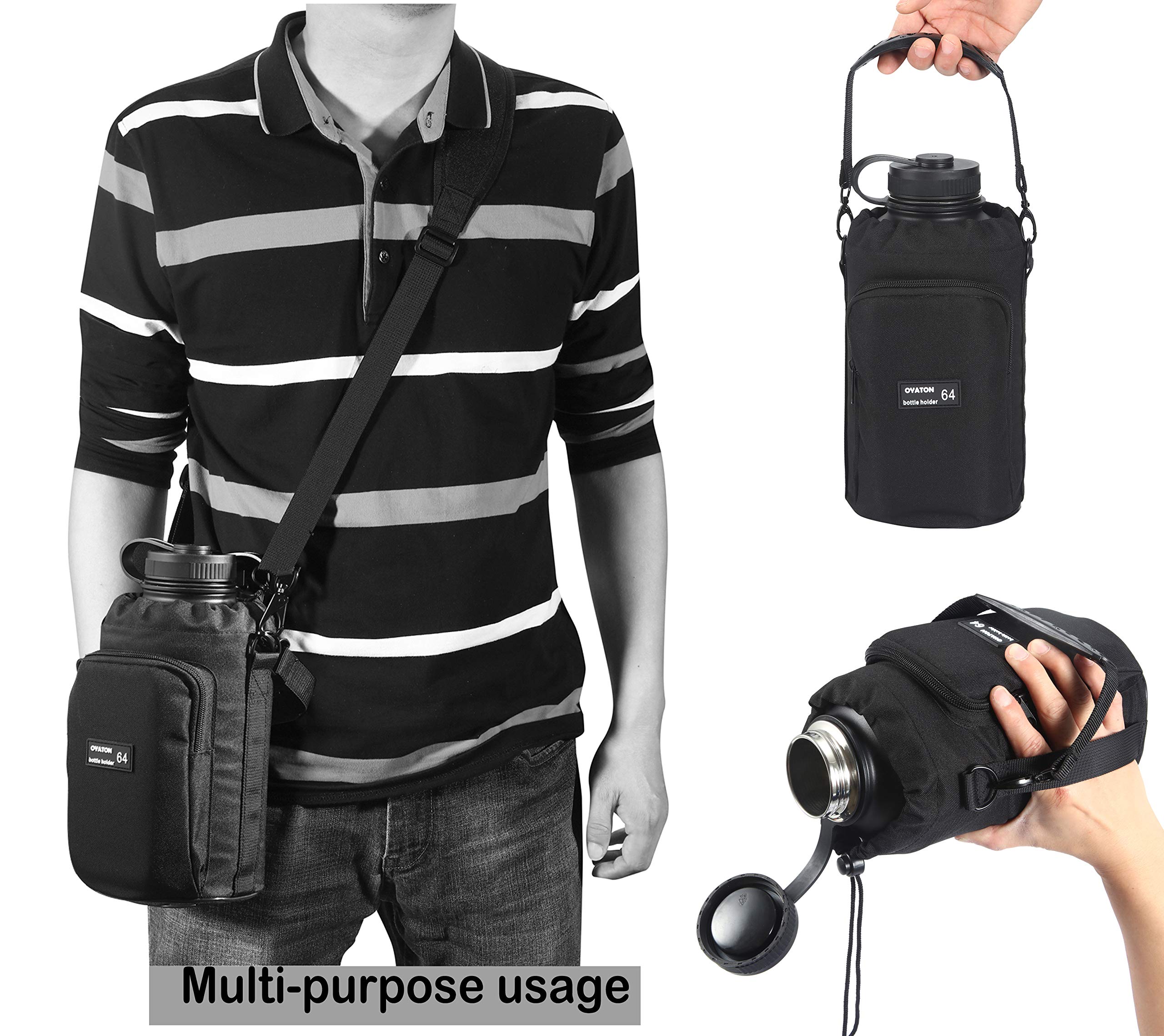 OYATON Water Bottle Holder With Strap for 64oz Bottles, Water Bottle Carrier Bag With Pocket and Handle for Walking Travel and Hiking(Exclude Bottle)