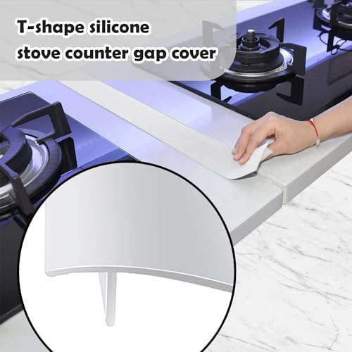 MSDADA 2 Pcs Silicone Stove Counter Gap Cover, Kitchen Counter Gap Anti-Slip Filler for Seals Spills Between Counter, Stovetop, Oven, Washing Machine (30 Inches, White)