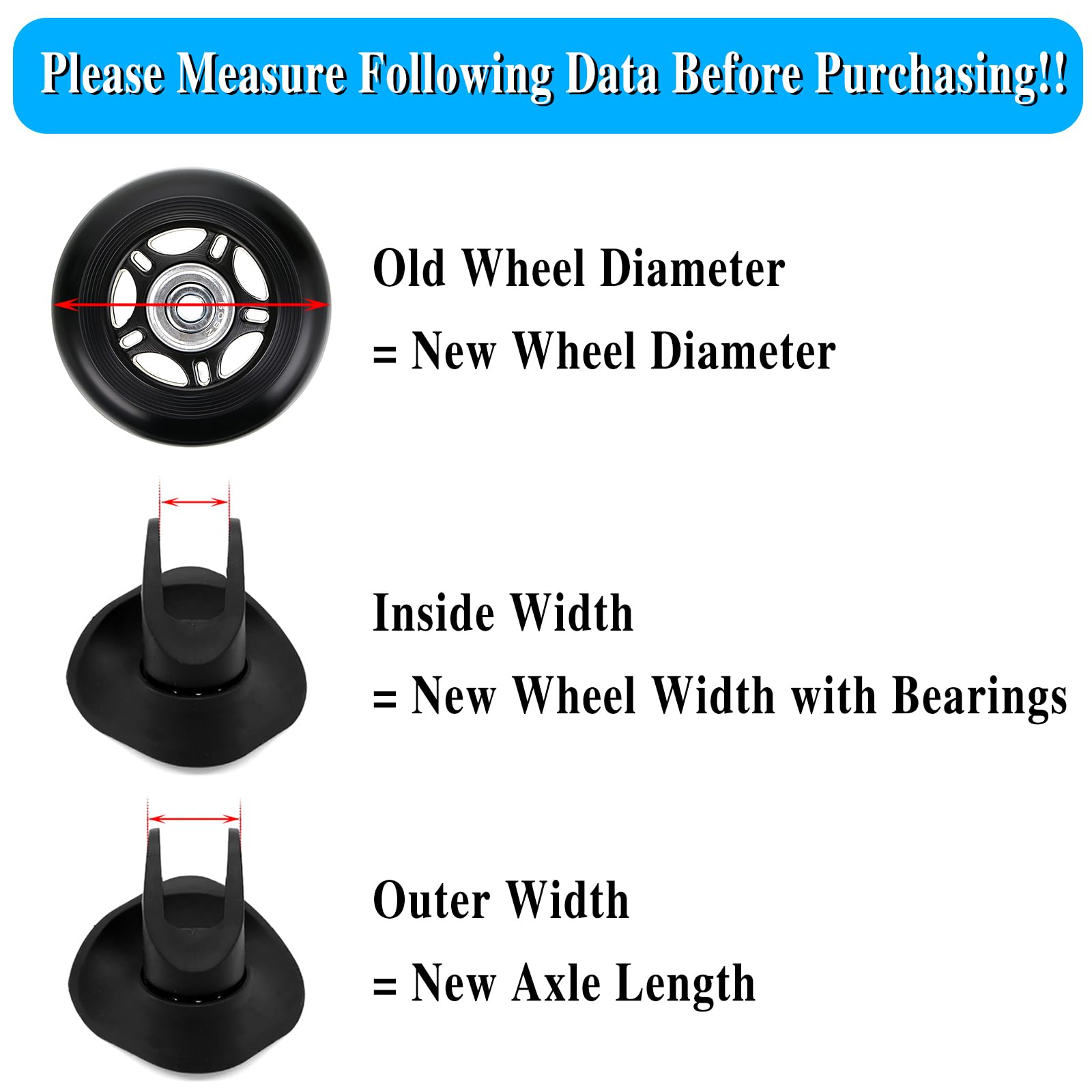 OwnMy 40mm x 18mm Luggage Suitcase Replacement Wheels, Rubber Swivel Caster Wheels Bearings Repair Kits, A Set of 4