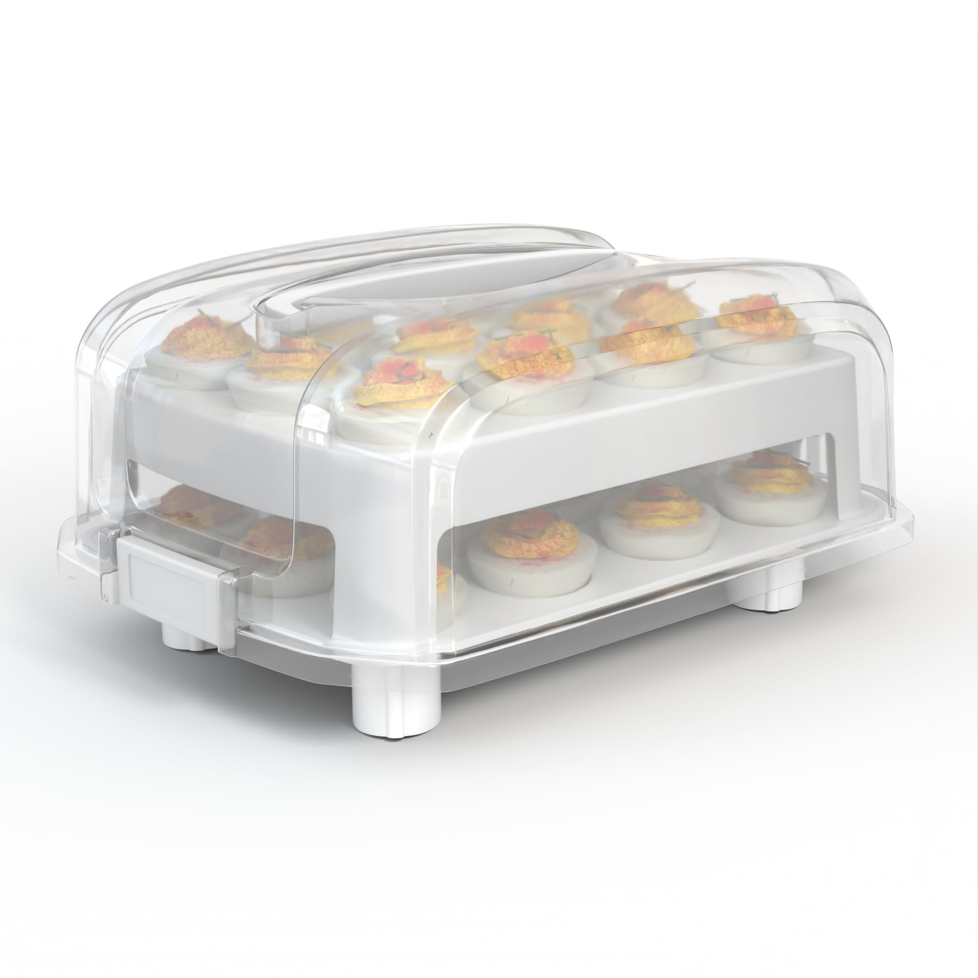 Top Shelf Elements Deviled Egg Carrier, Egg Holder Carries 24 Standard-Size Eggs/Deviled Eggs, Durable Egg Traveler Two Tier Stand and Reusable Egg Box (White)
