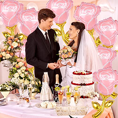 YUJUN 9PCS Valentines Day Rose Shaped Foil Balloons for Valentines Photo Backdrop Rose Flower Theme Wedding Valentines Day Decoration Party Supplies(Pink)
